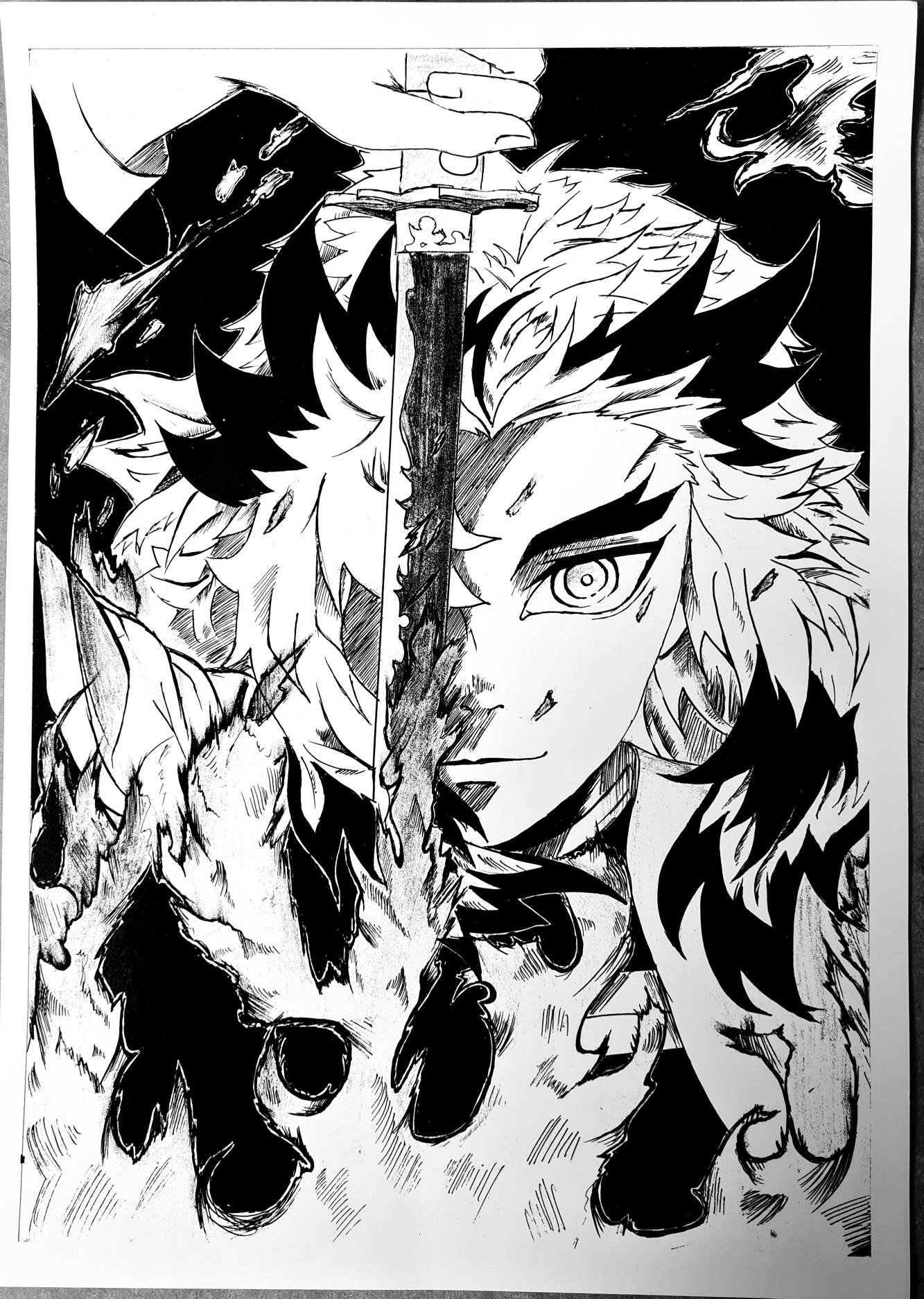 Kyojuro Rengoku Black and White Poster. | Etsy