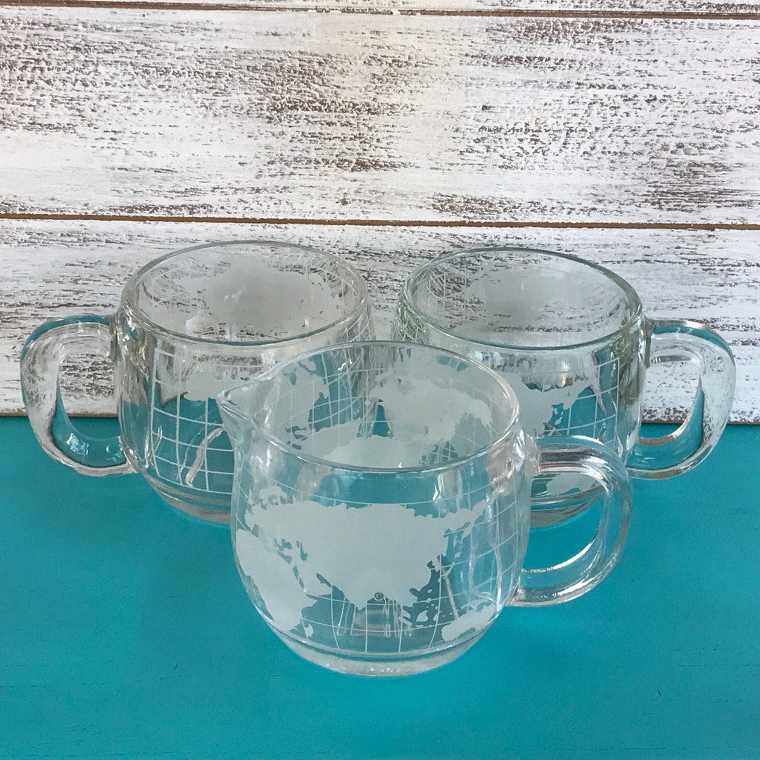 Cool Retro Etched World Globe Coffee Mugs and Creamer - Etsy