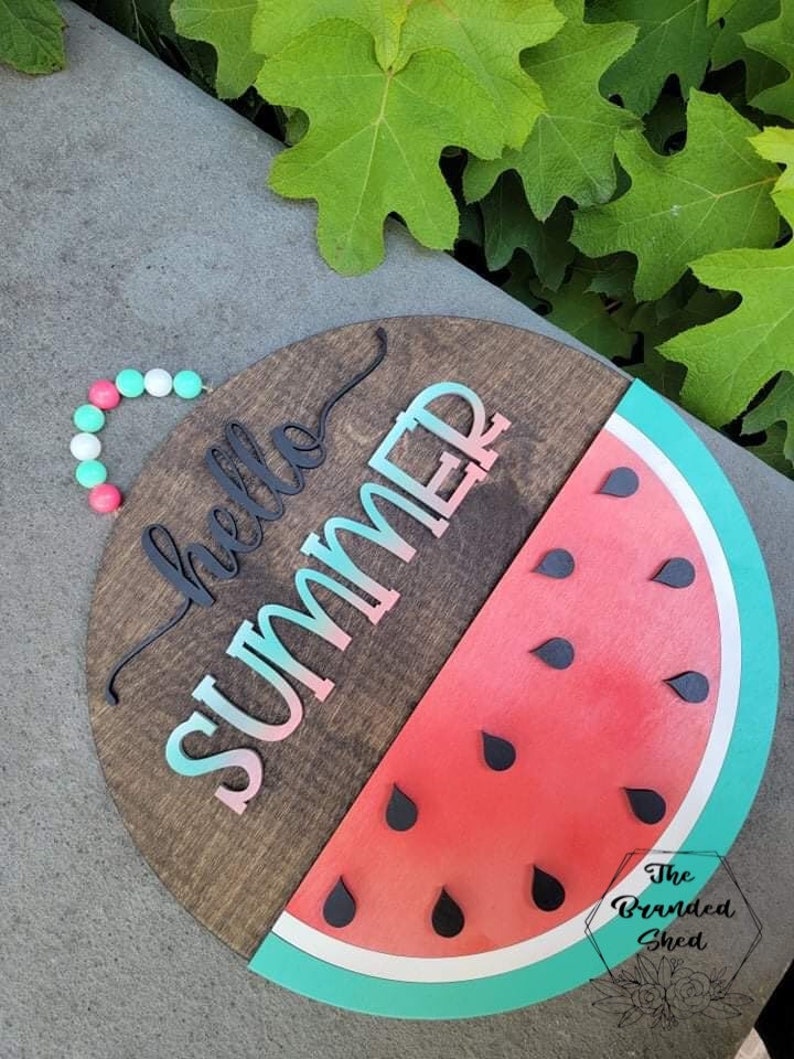 Hello Summer Watermelon Welcome Sign/ Summer Door Hanger/ Door - Etsy