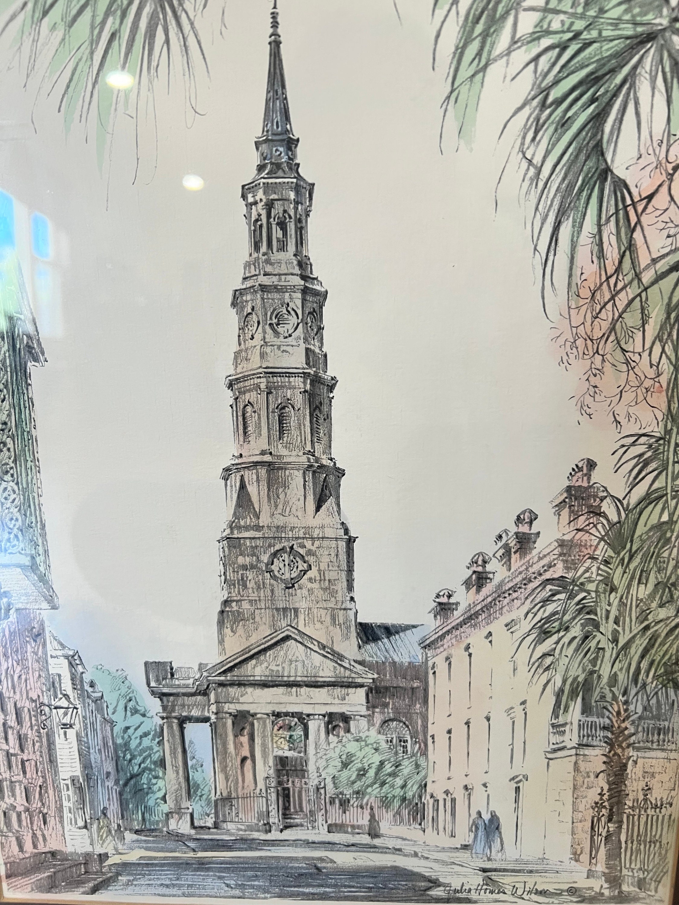 Vintage Framed Art Drawing of Charleston SC by Charleston - Etsy