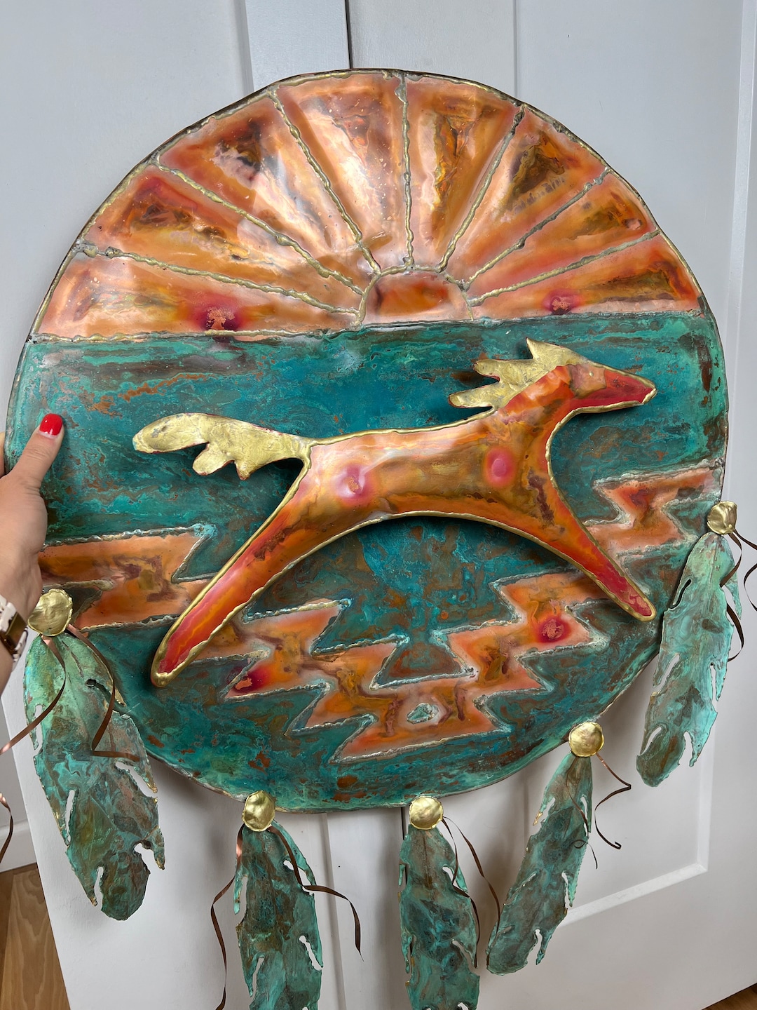 Vintage Copper Metal Art Wall Decor Southwest Native American Horse and ...