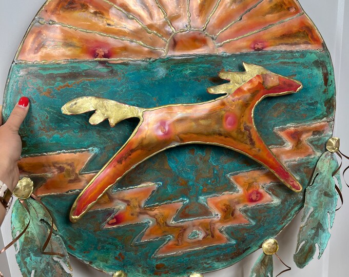 Vintage Copper Metal Art Wall Decor Southwest Native American Horse and ...