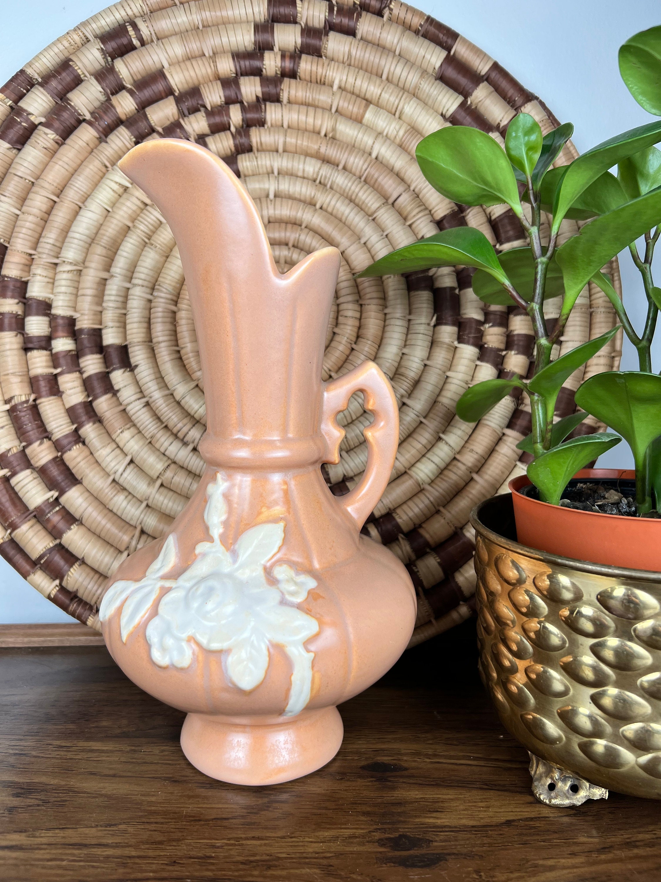 Vintage Weller Peach Cameo Rose Pottery Pitcher or Vase - Etsy