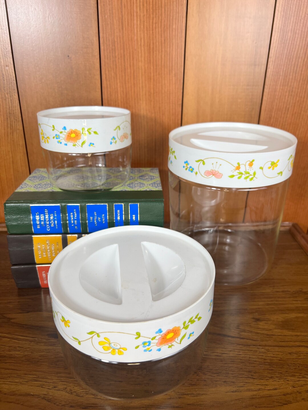 Vintage Pyrex Wildflower Store N See Glass Canisters Containers, Set of ...