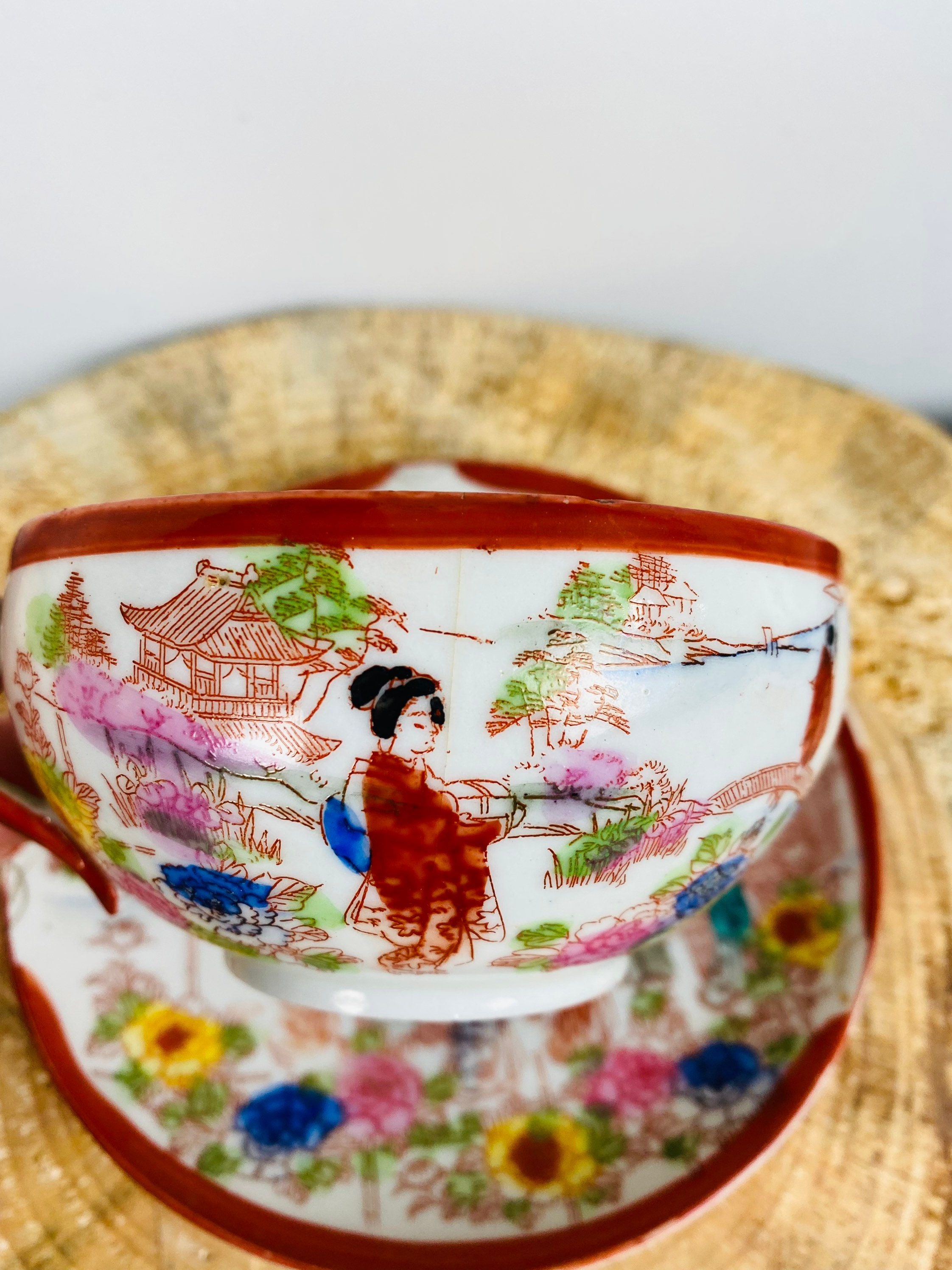 Vintage Geisha Girl Chinoiserie Tea Cup and Saucer - Etsy