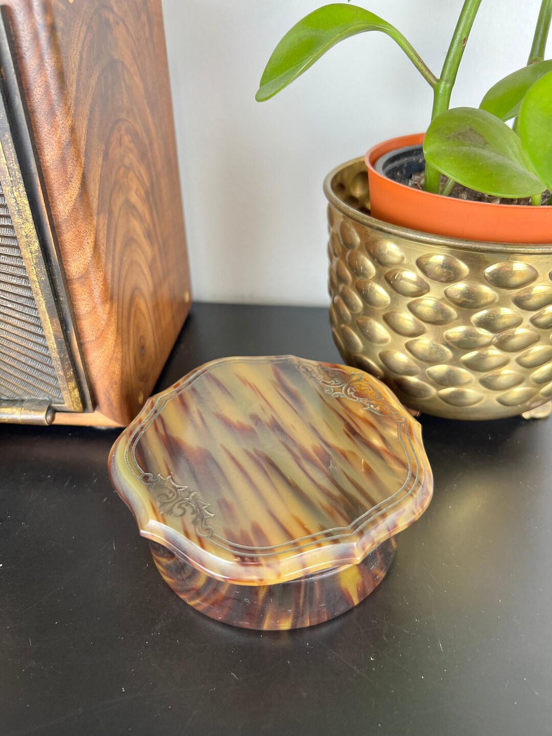 Vintage Tortoise Shell Celluloid Dresser Vanity Powder Box - Etsy