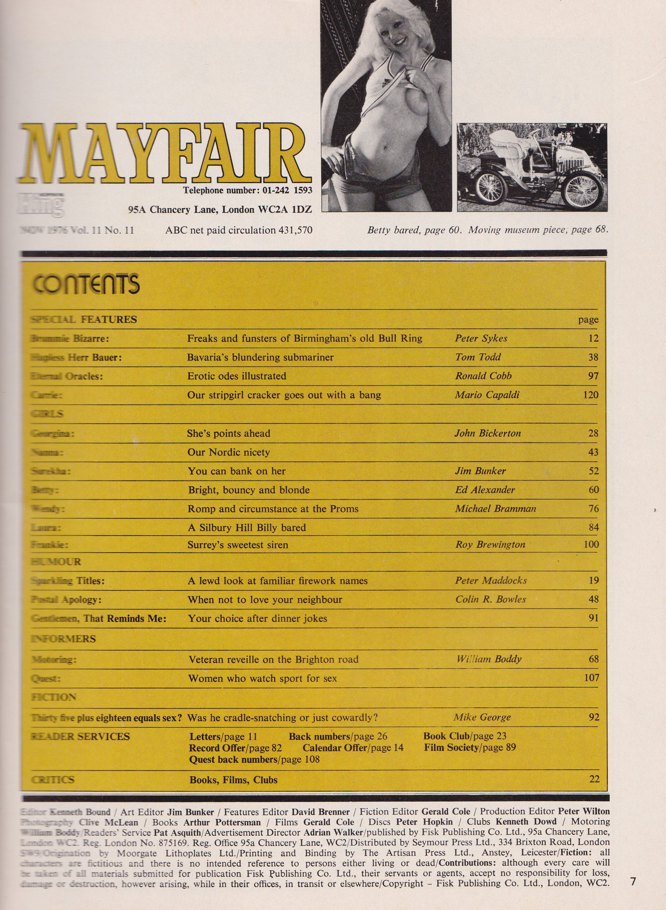 Vintage 'MAYFAIR' VOL.11 No 11 Adult Magazine 1976 | Etsy