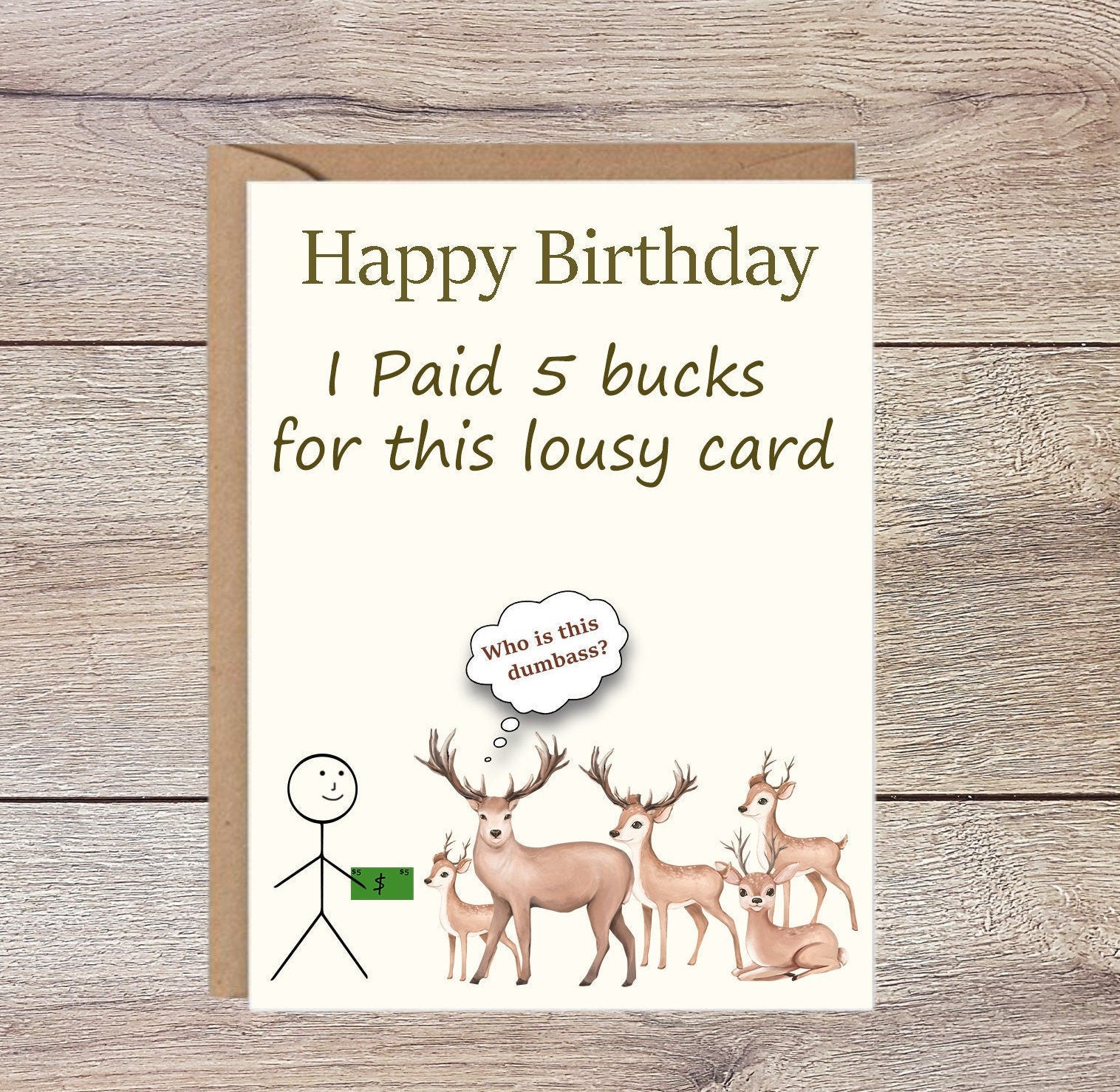 5 Bucks Birthday Card Funny Card Hunting and Fishing | Etsy