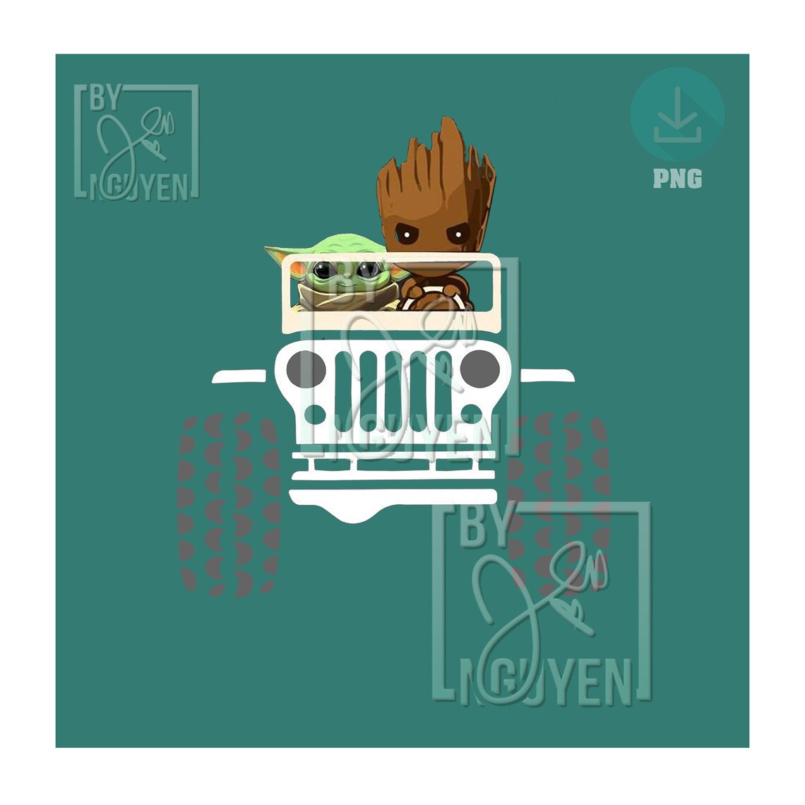 Baby Yoda And Baby Groot Driving Jeep Design Baby Groot | Etsy