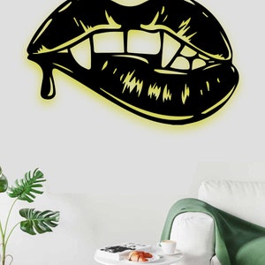 Female Vampire Fangs LED Lighted Wall Art Neon Sign Vampire | Etsy