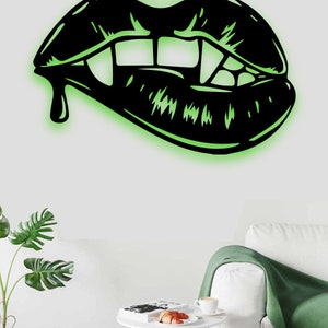 Female Vampire Fangs LED Lighted Wall Art Neon Sign Vampire | Etsy