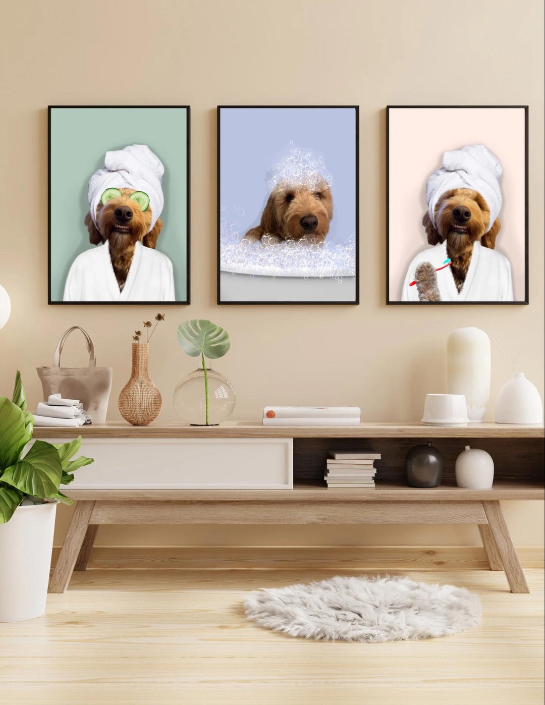 Pet Spa Day Wall Art – Set of 3 Digital Prints | Funny Dog Bathroom ...