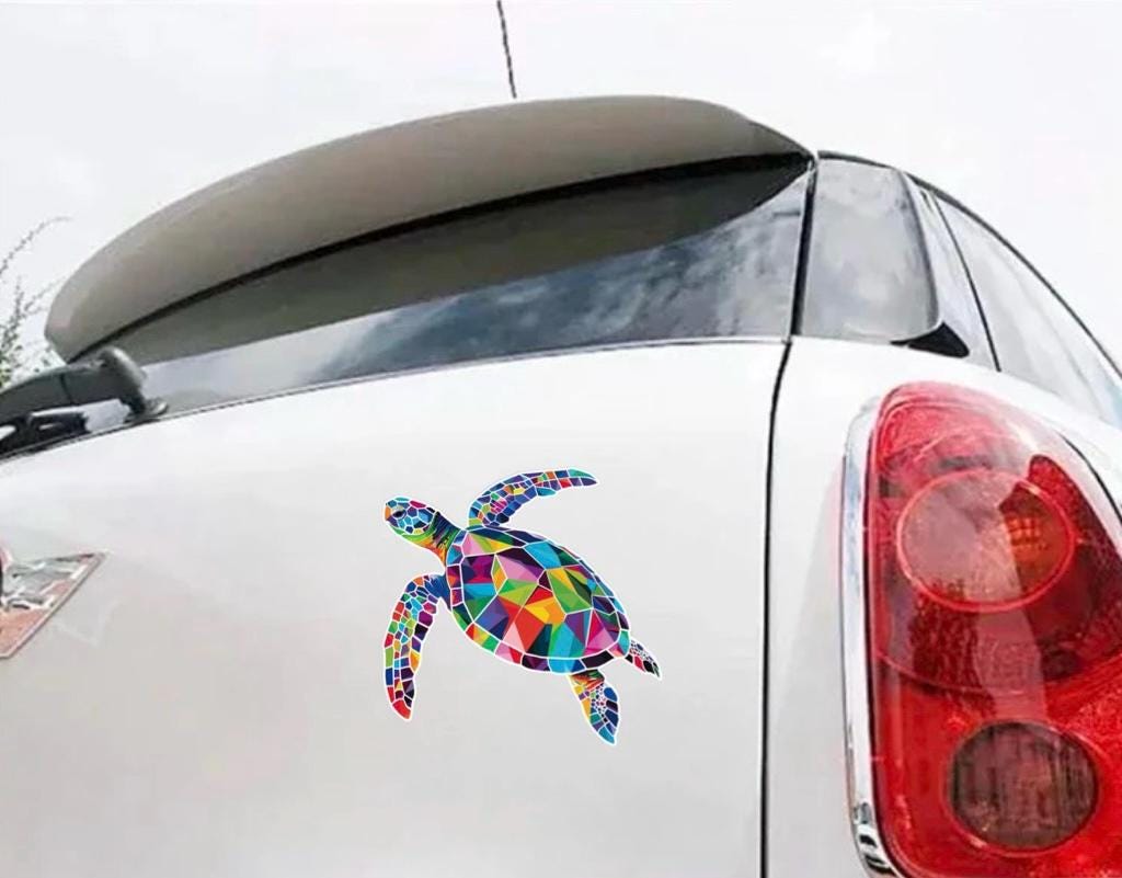 Colorful Sea Turtle Car Decal. Vibrant Geometric Ocean Animal Decal for ...