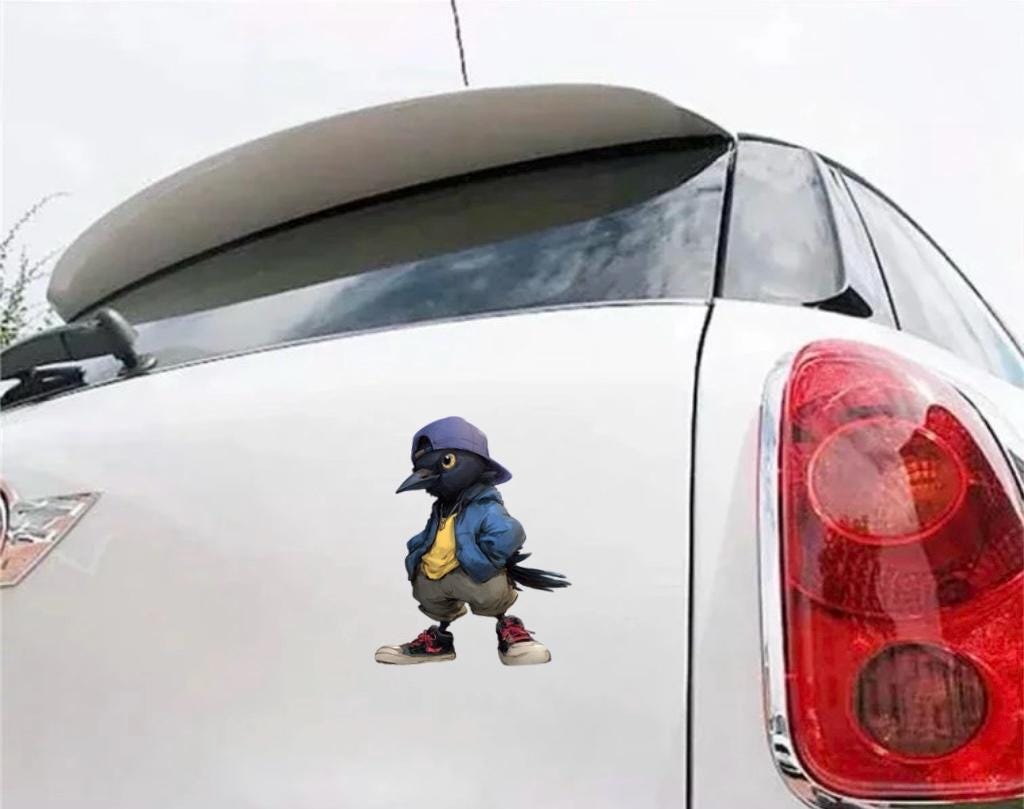 Hip Hop Bird Car Sticker, Funny Crow Decal With Sneakers and Cap, Cool ...