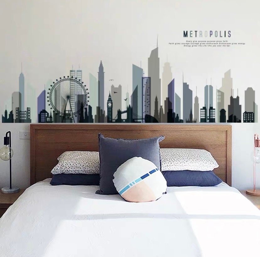 City wall decal City skyline stickers Gotham city decal | Etsy
