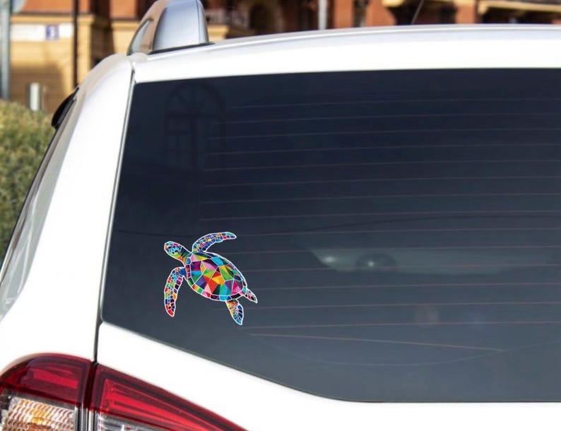 Colorful Sea Turtle Car Decal. Vibrant Geometric Ocean Animal Decal for ...