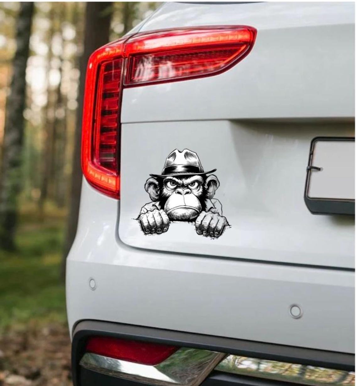 Peeking Angry Monkey Car Decal – Funny Detective Chimp Sticker – Cool ...