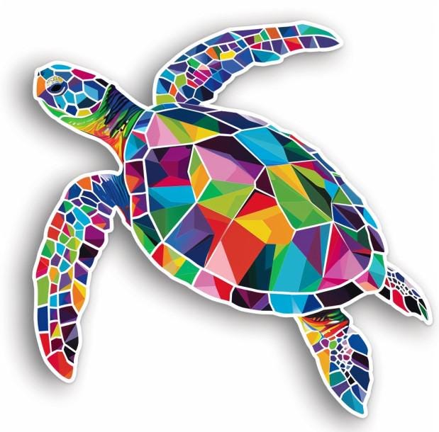 Colorful Sea Turtle Car Decal. Vibrant Geometric Ocean Animal Decal for ...