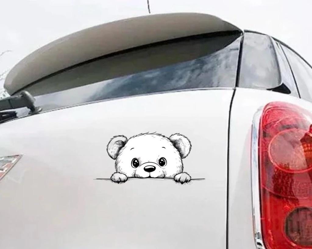 Cute Peeking Bear Car Sticker. Adorable Cartoon Animal Vinyl Sticker ...