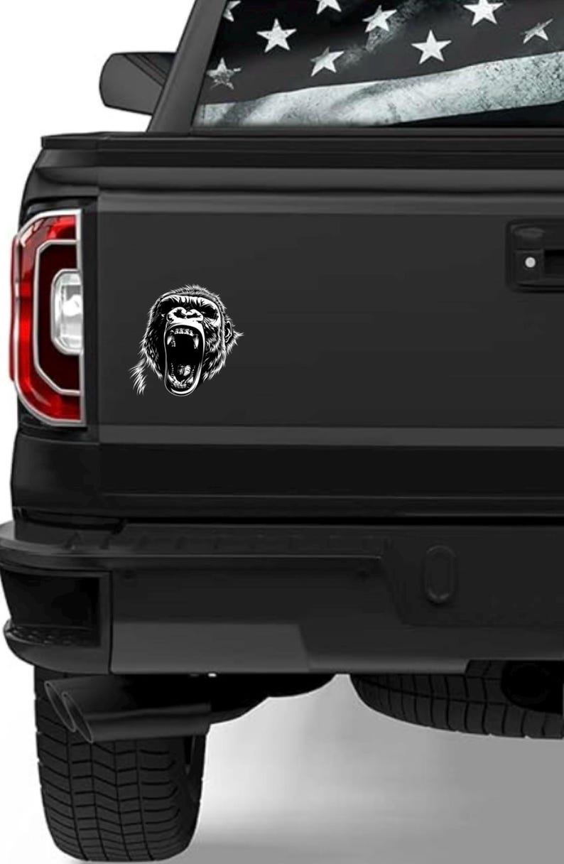 Roaring Gorilla Car Decal Sticker – Fierce Black & White Animal Vinyl ...
