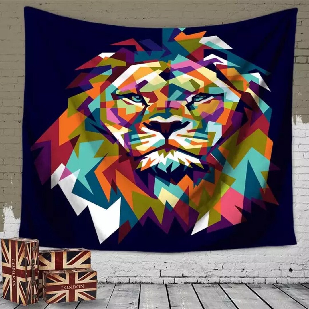 Lion Tapestry Retro African Lion Geometric Animal Tapestry Decoration ...