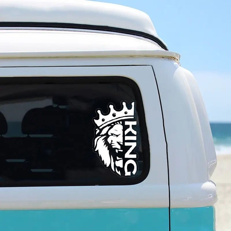 Lion Face Decal for Car Vinyl Window, Crown King With Lion Symbol Royal ...