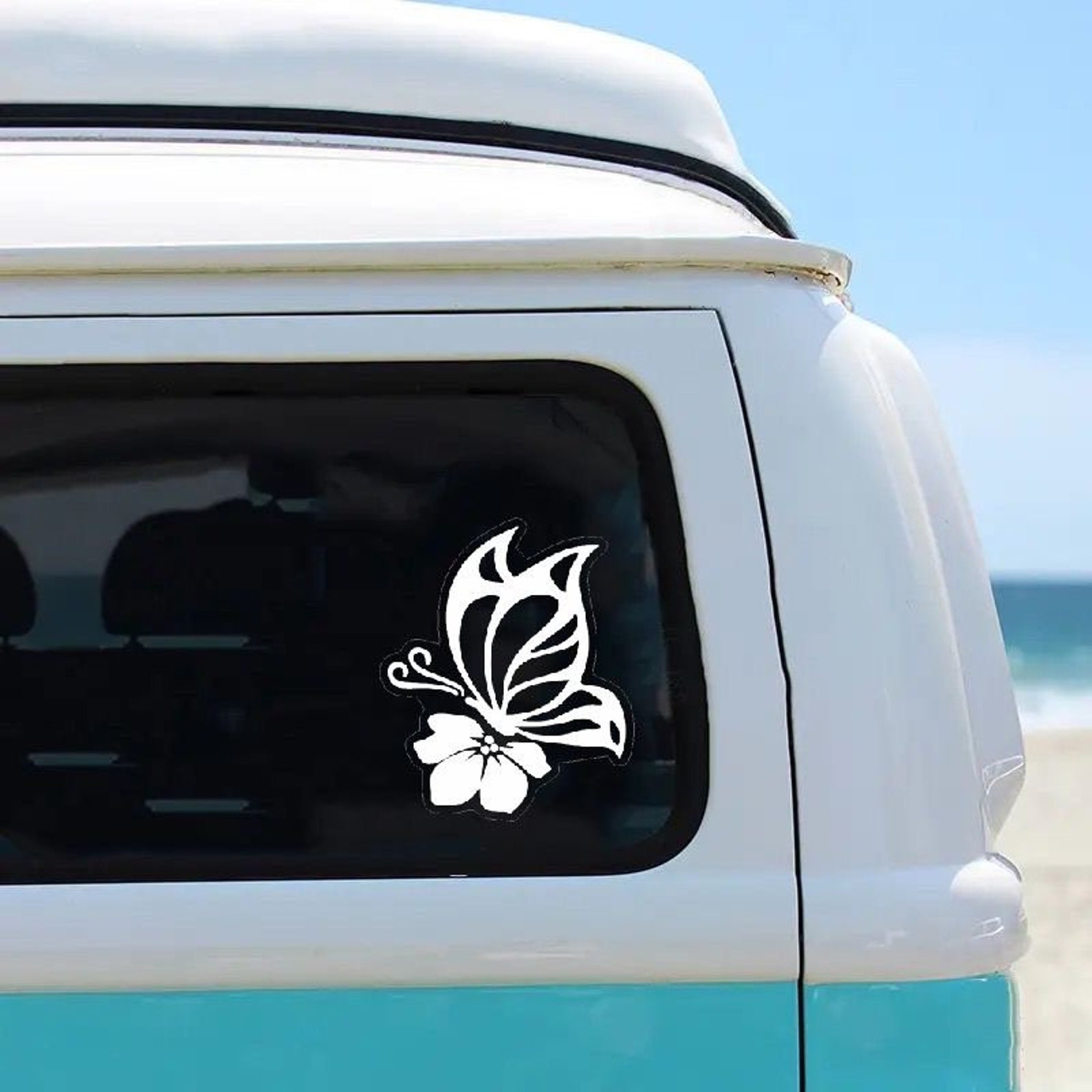 Butterfly With Hibiscus Flower Car Vinyl Decal, Hawaii Decal on Window ...