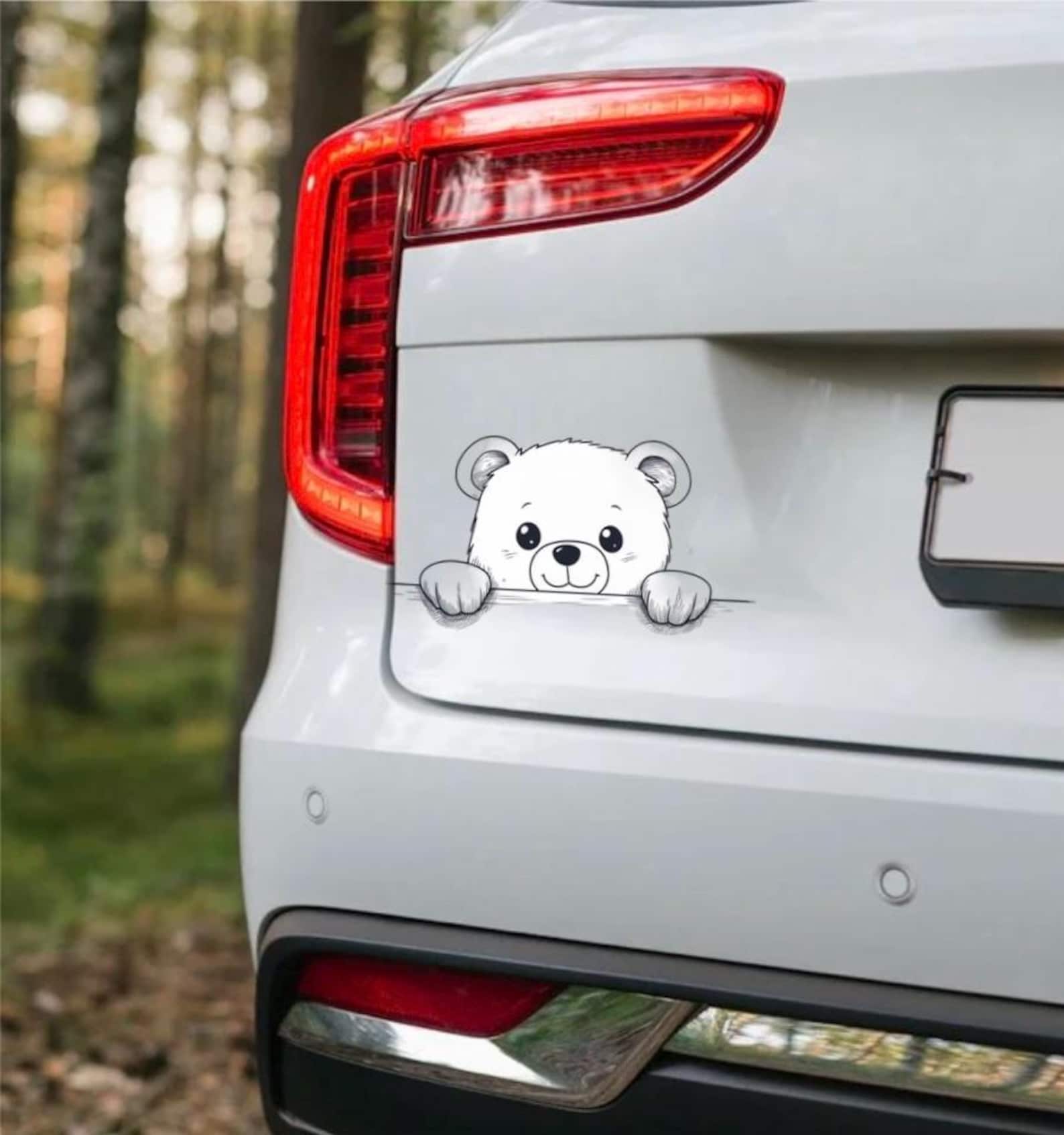 Cute Peeking Bear Car Sticker. Adorable Cartoon Animal Vinyl Sticker ...