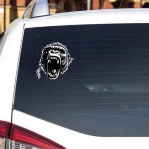Roaring Gorilla Car Decal Sticker – Fierce Black & White Animal Vinyl ...