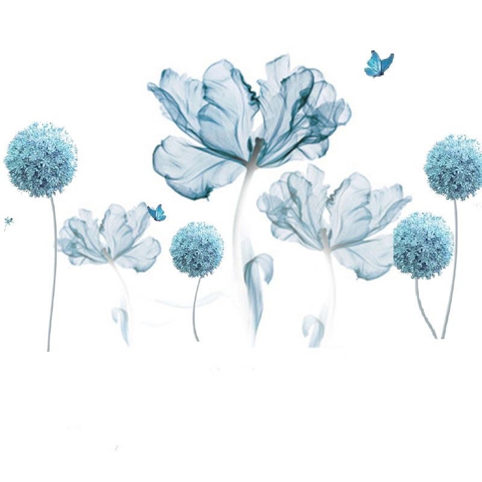 Blue Flower Wall Decals, Flower Wall Stickers for Bedroom Living Room ...