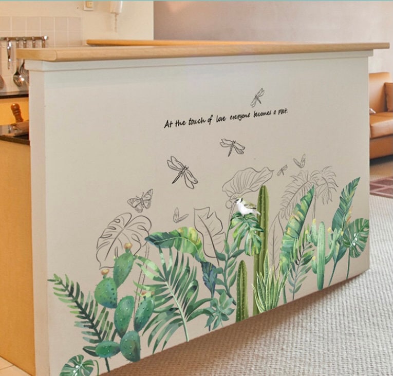 Green Decal Tropical Plants Wall Decal Wall Stickersgarden - Etsy