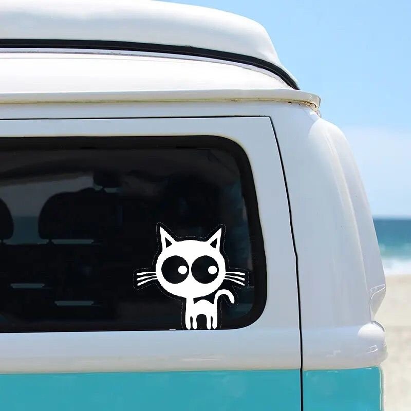 Cute Cat Standing on the Car Decal, Animated Kitten Peeking Car Decal ...