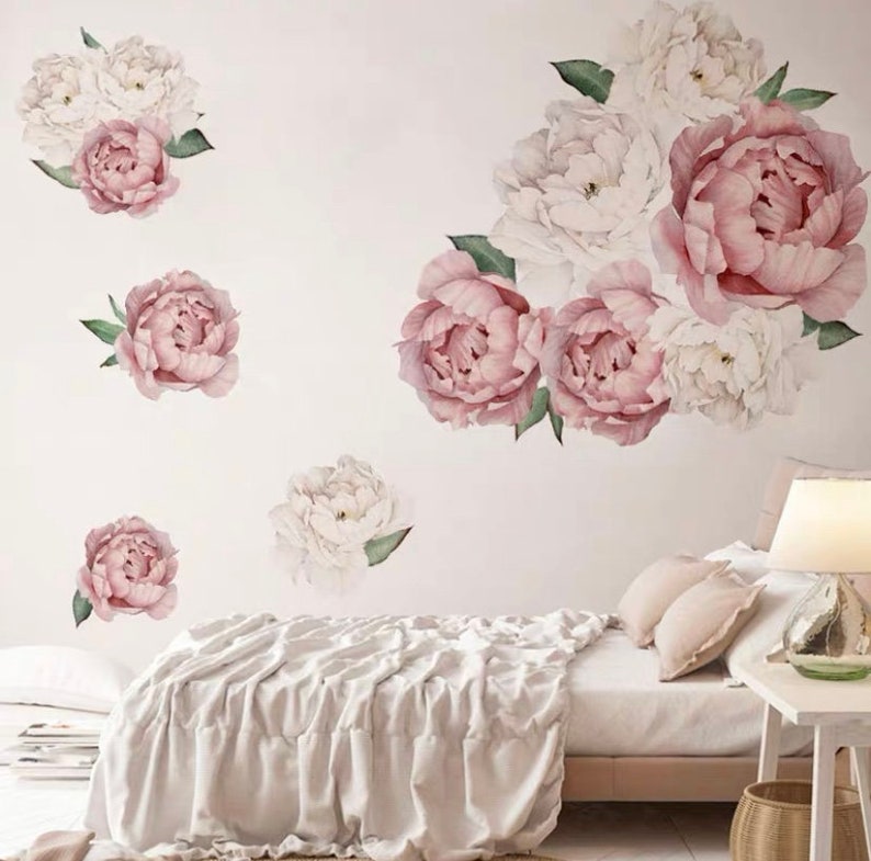 Peony Flowers Wall Decals Living Room Peony Flower Wall | Etsy