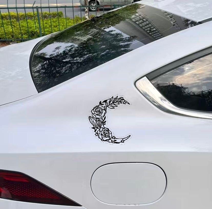 Moon Flower Car Decal, Lunar Blossom Vinyl Window Vehicle, Dreaming ...