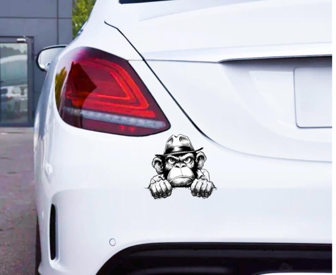 Peeking Angry Monkey Car Decal – Funny Detective Chimp Sticker – Cool ...