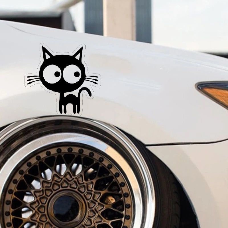 Cute Cat Standing on the Car Decal, Animated Kitten Peeking Car Decal ...