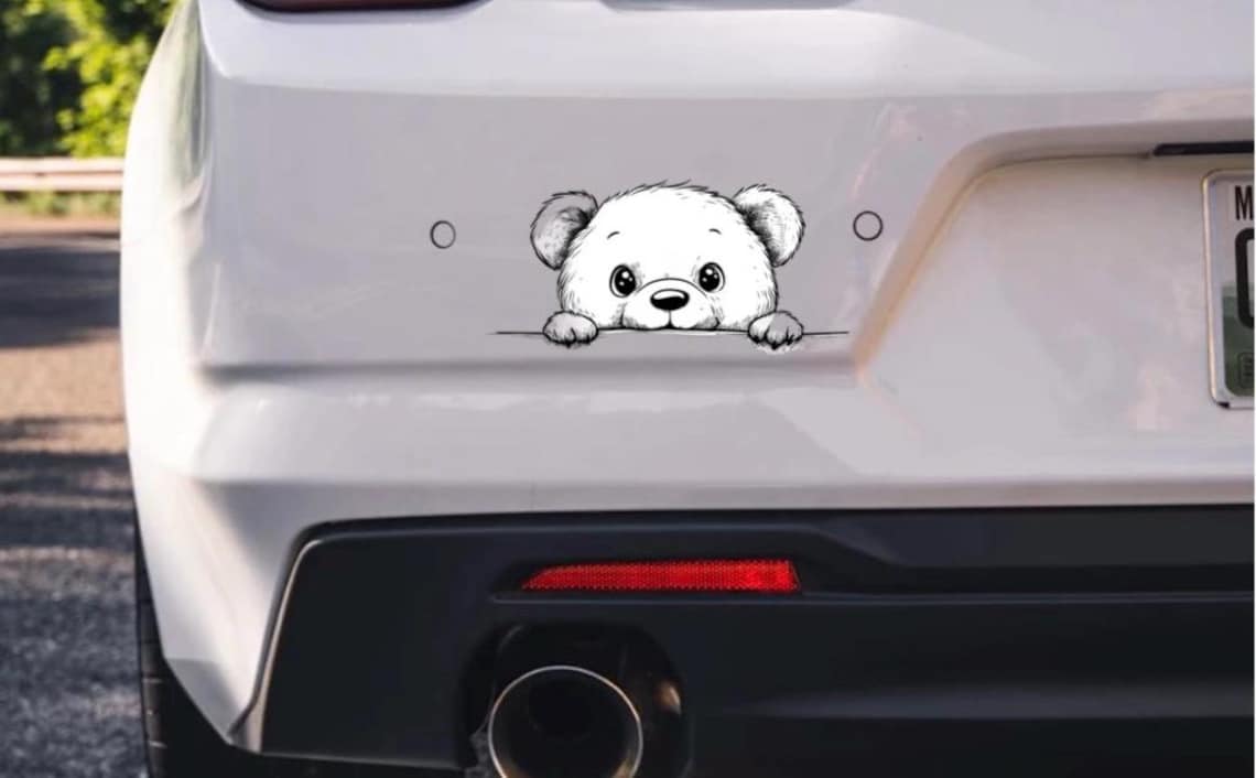 Cute Peeking Bear Car Sticker. Adorable Cartoon Animal Vinyl Sticker ...