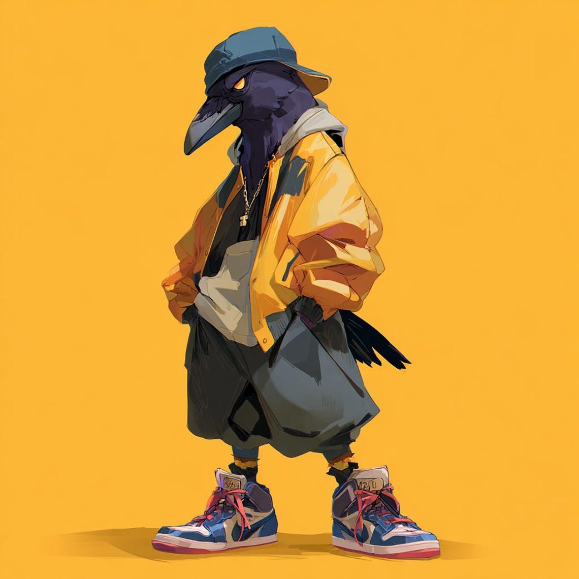 Hip Hop Bird Car Sticker, Funny Crow Decal With Sneakers and Cap, Cool ...