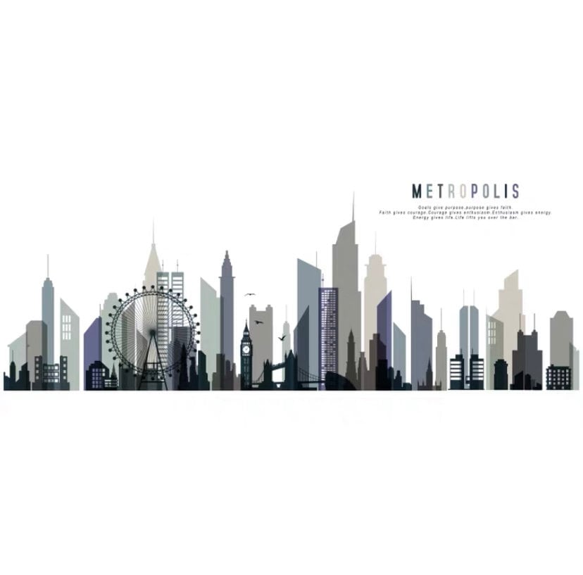 City Wall Decal, City Skyline Stickers, Gotham City Decal, Vinyl Decal ...