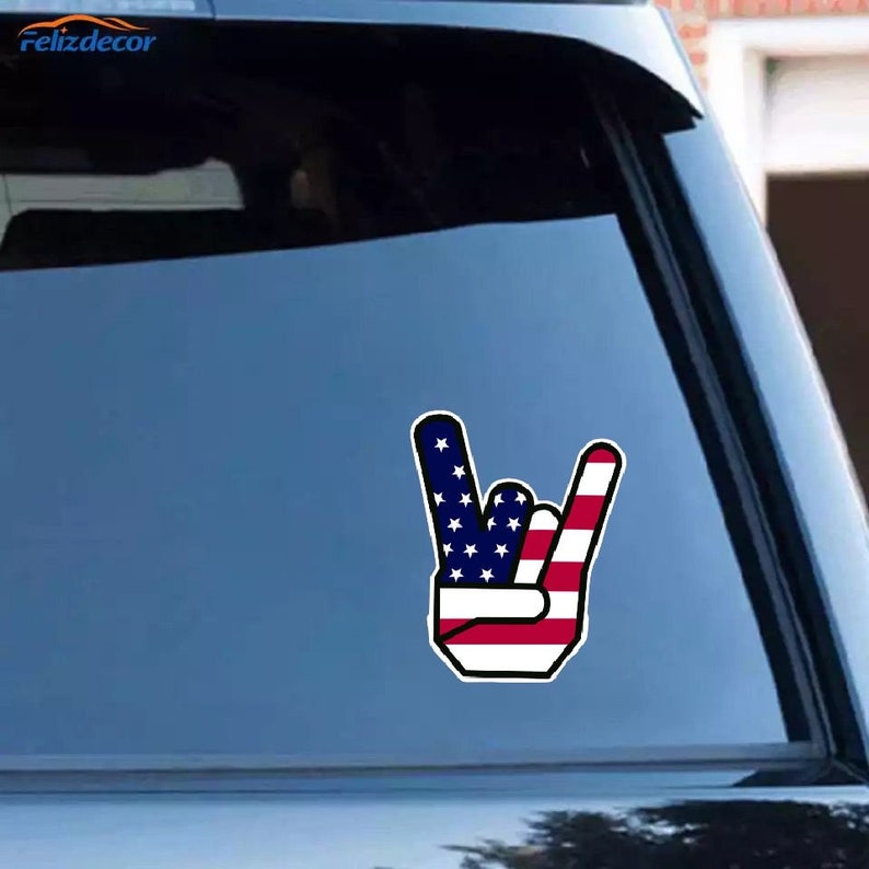 Hand Gesture American Flag Design Sticker Car Window Decal Rock Music ...