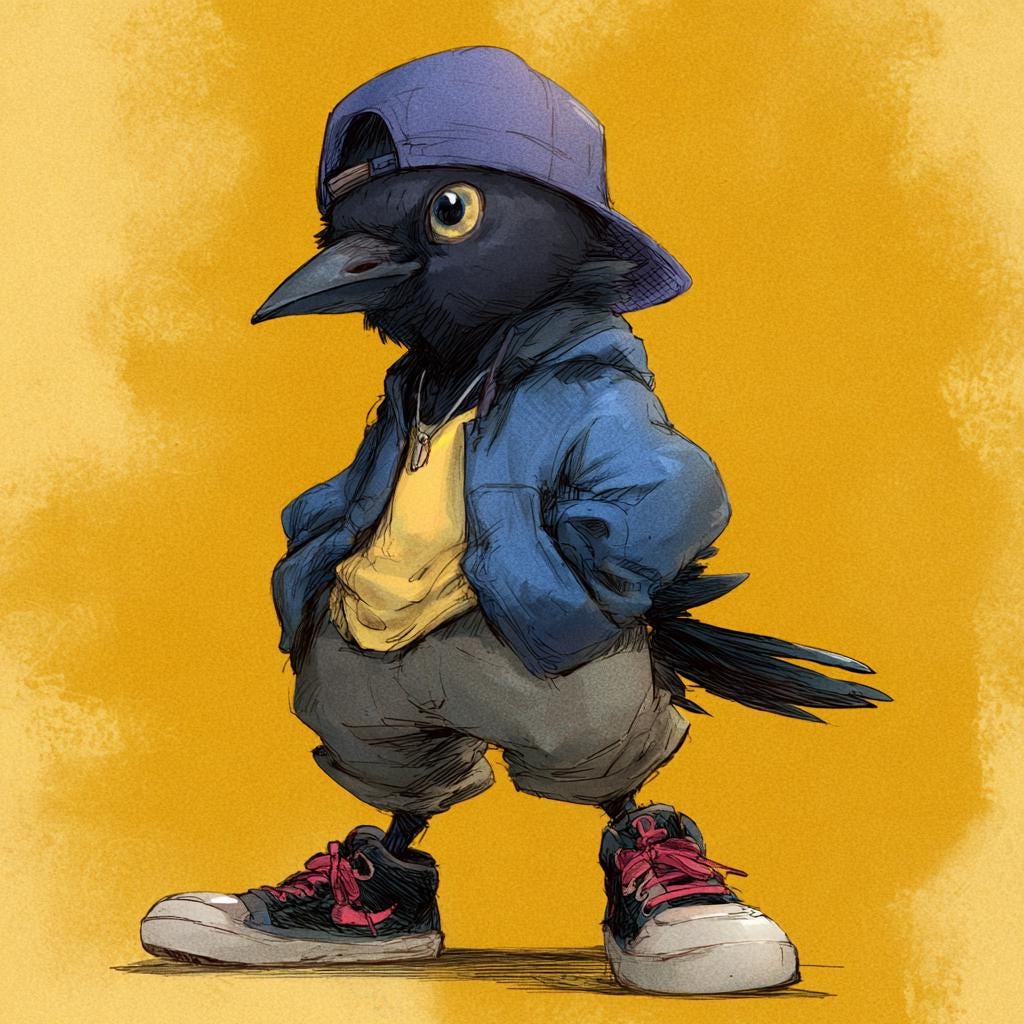 Hip Hop Bird Car Sticker, Funny Crow Decal With Sneakers and Cap, Cool ...