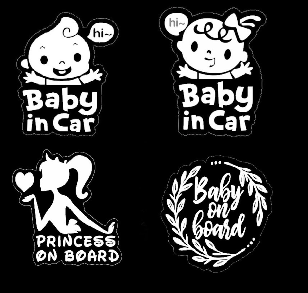 Baby on Board White Vinyl Safety Decal, Cute Baby Girl Baby Boy Car ...