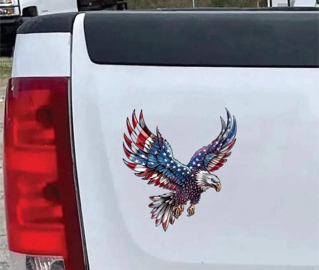 American Eagle Car Sticker With Flag, Patriotic USA Decal , Eagle With ...