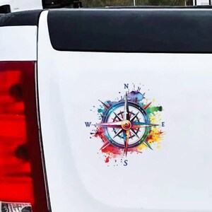 Colorful Boho Compass Car Decal – Waterproof Rainbow Sticker for ...