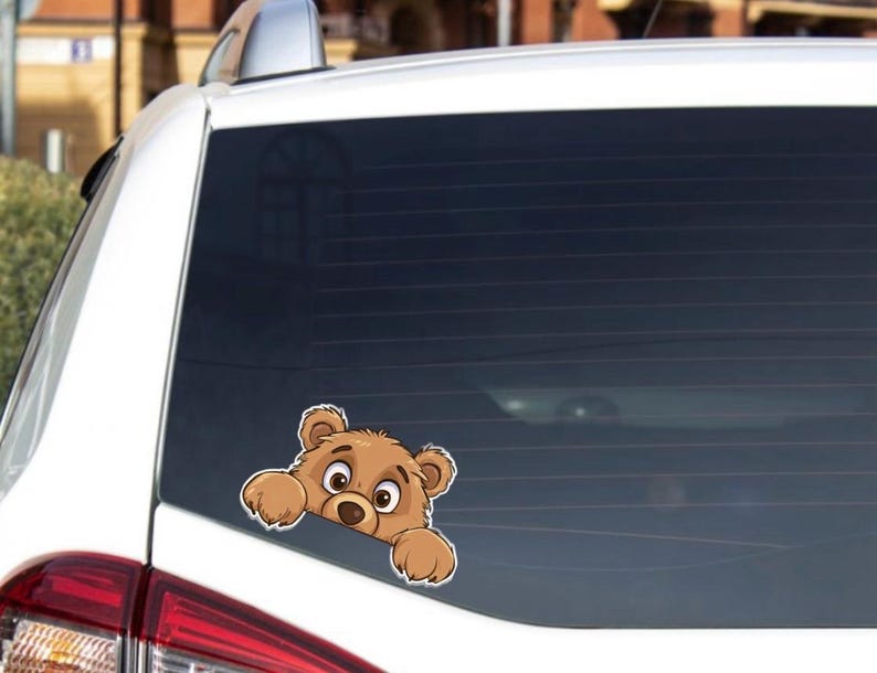 Cute Peeking Bear Car Sticker. Auto Animal Decal for Rear Window, Kids ...