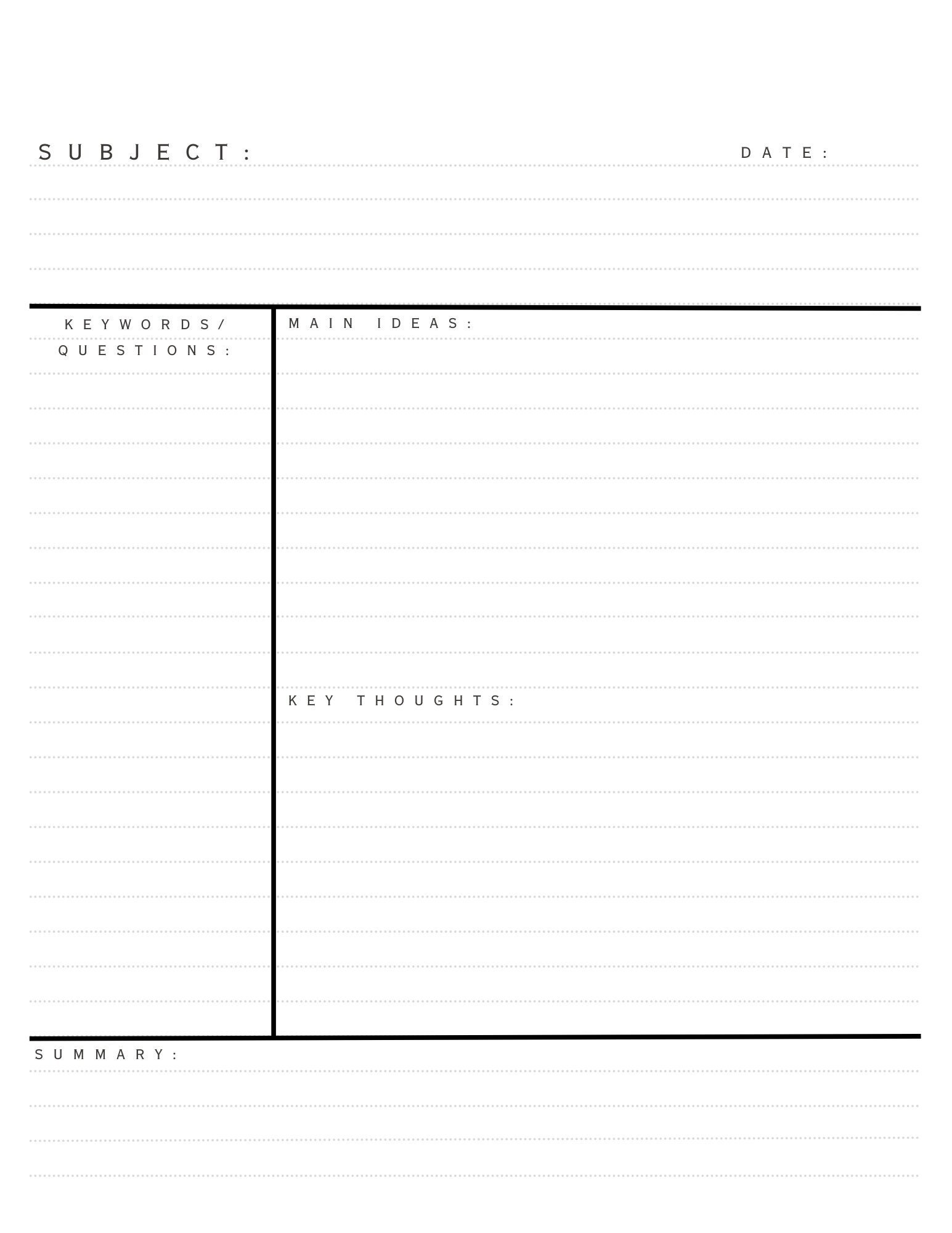 Cornell Note Taking Method, Digital Study Sheet, Printable Study Sheet ...