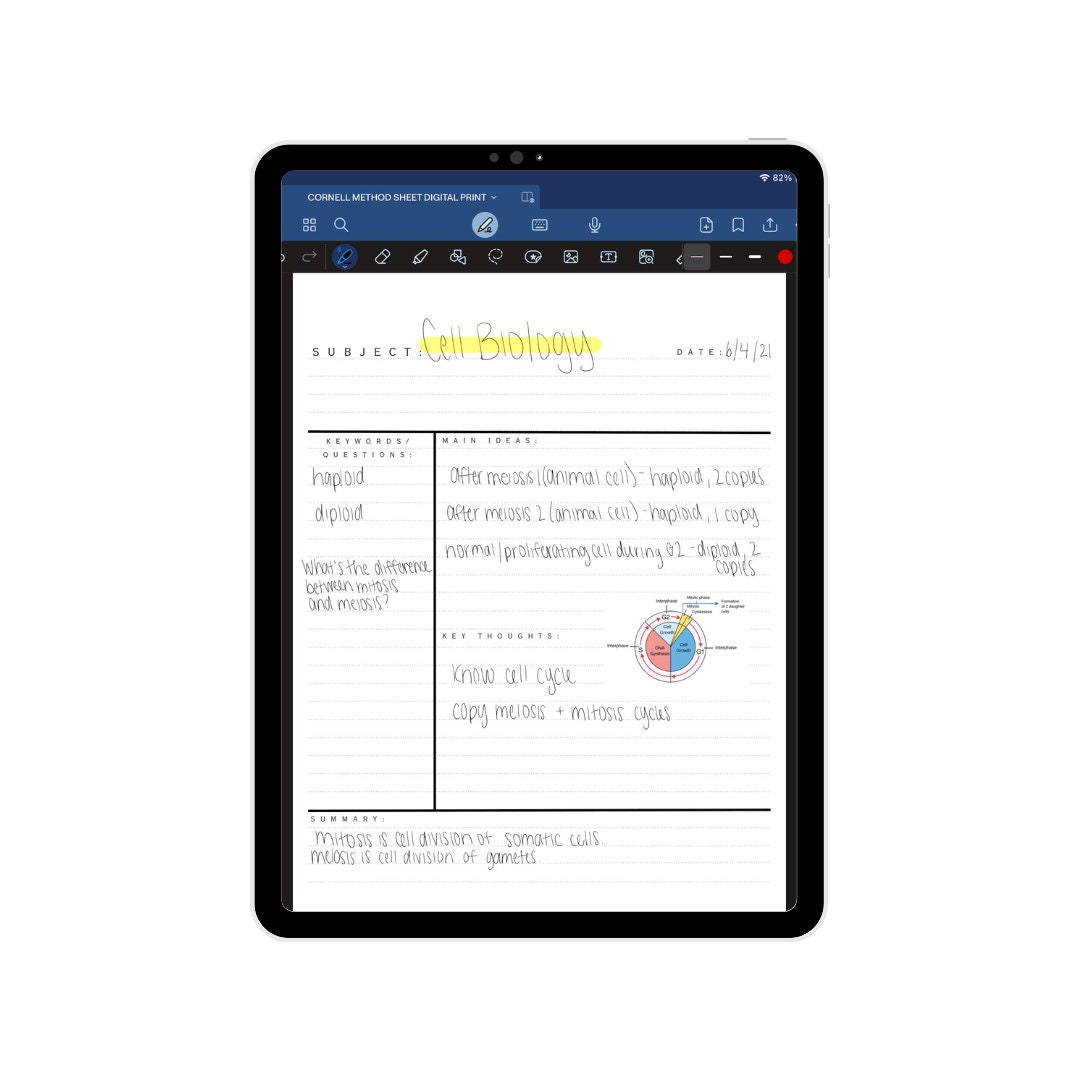 Cornell Note Taking Method, Digital Study Sheet, Printable Study Sheet ...