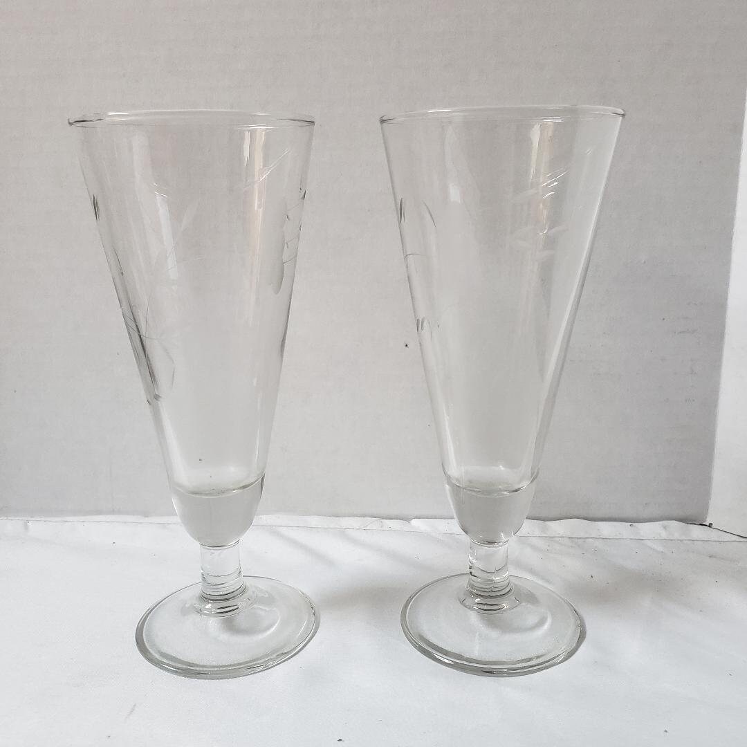 Vintage 1970s Heritage by Princess House Etched Pilsner Glasses Set of ...