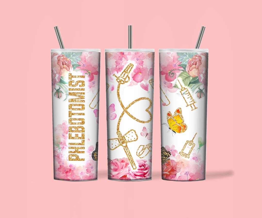Phlebotomist Tumbler Wrap Sublimation Design, Phlebotomist Pink Floral ...