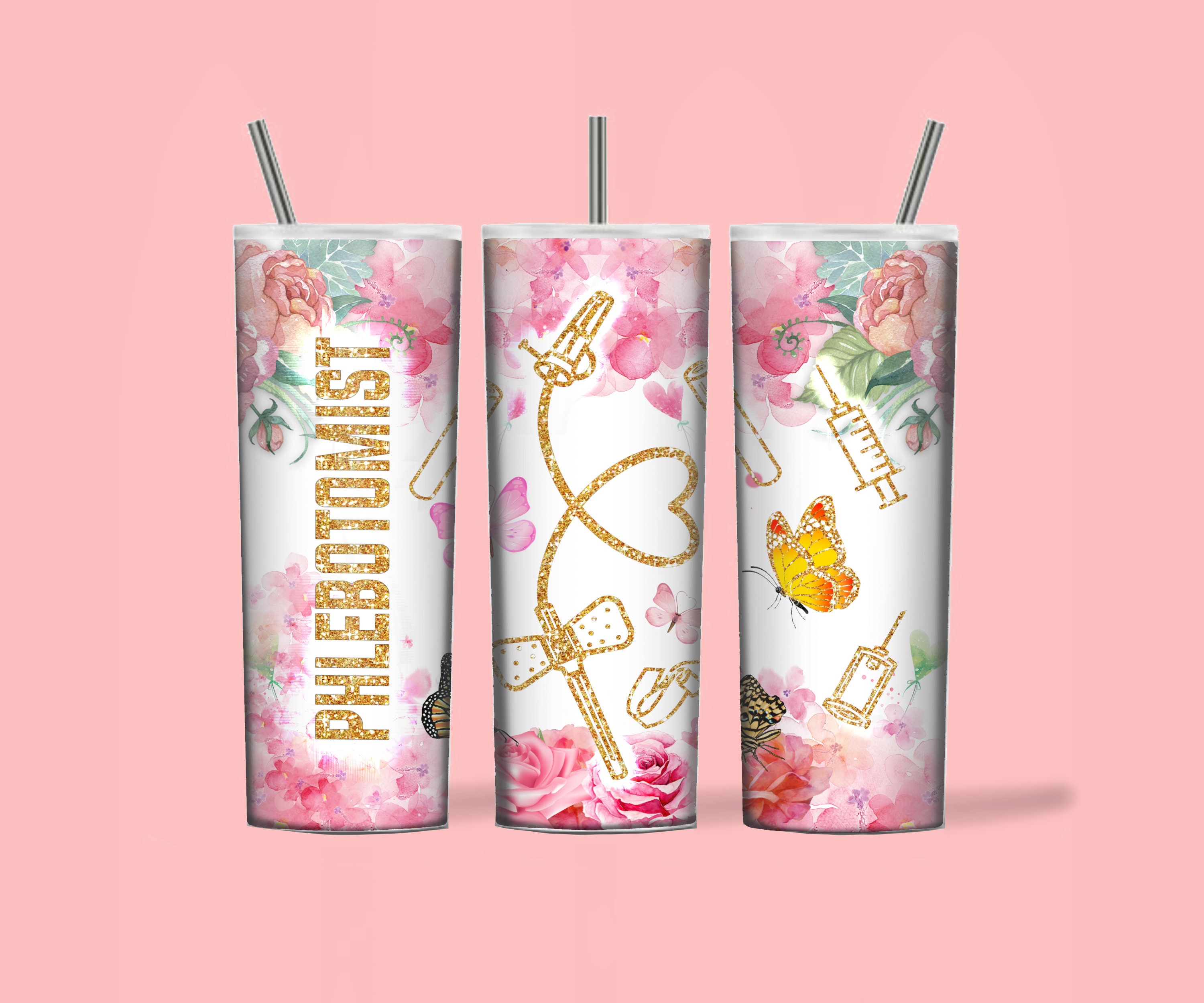 Phlebotomist Tumbler Wrap Sublimation Design, Phlebotomist Pink Floral ...